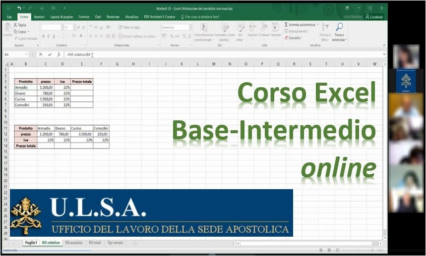 1° Corso di Excel Base - Intermedio online - ULSA